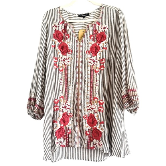ANDREE BY UNIT | Tops | Andree By Unit Red And Gray Embellished Tunic ...